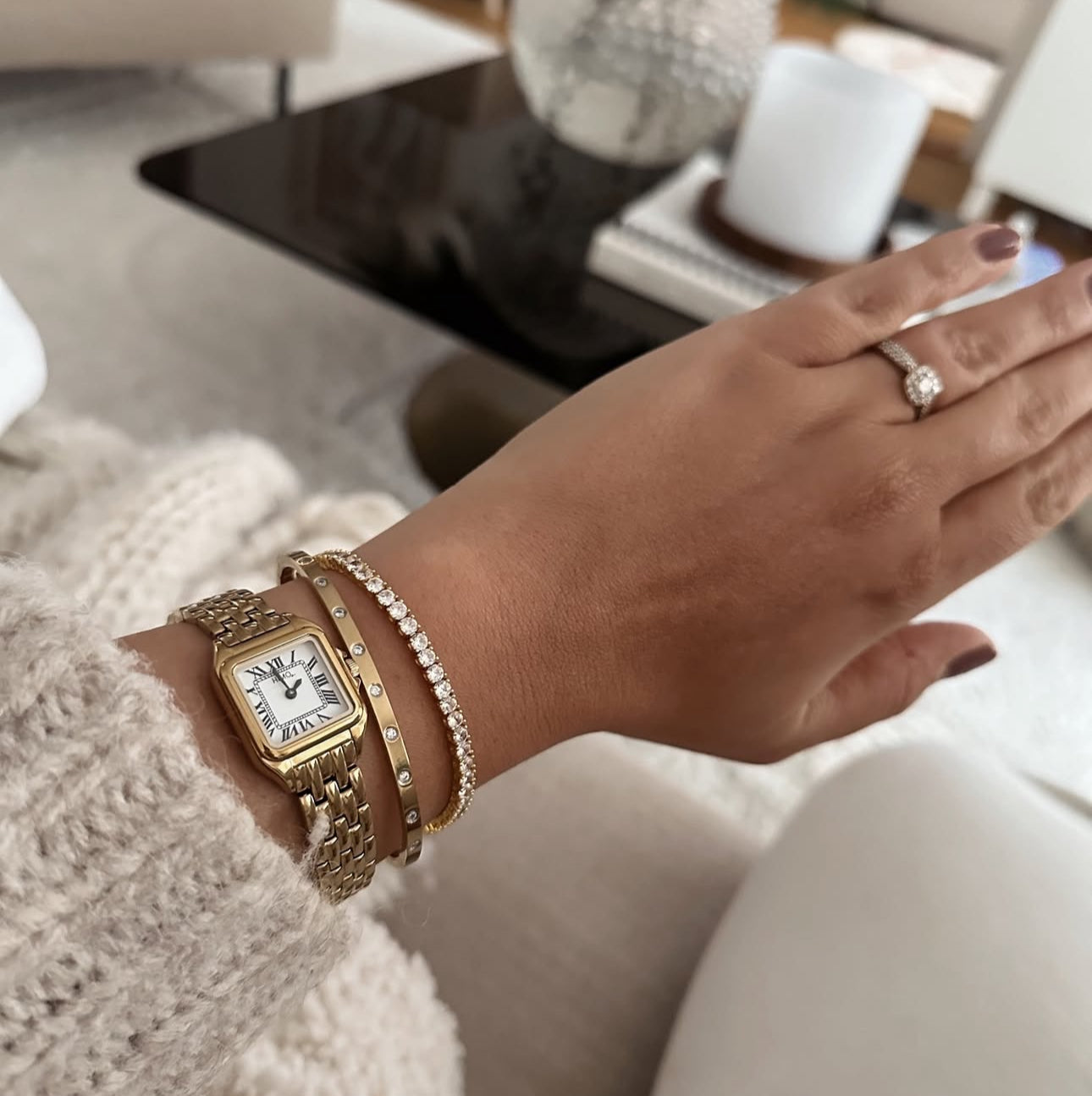 Infinity Luxé Watch Gold Pearl & Brillance Bangle – HIMO SIGNATURE
